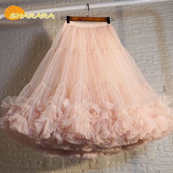 SHARARA 90cm Maxi Tutu Mesh Skirts Women Gauze Skirt High Waist Tiered ...