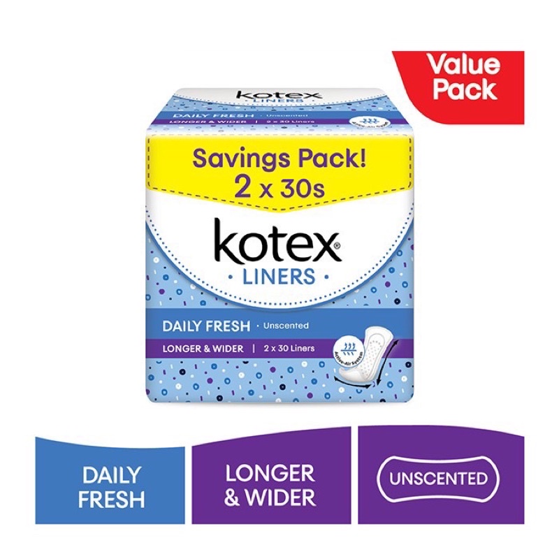 Kotex Liners Daily Fresh Unscented (Regular) / (Longer & Wider ...