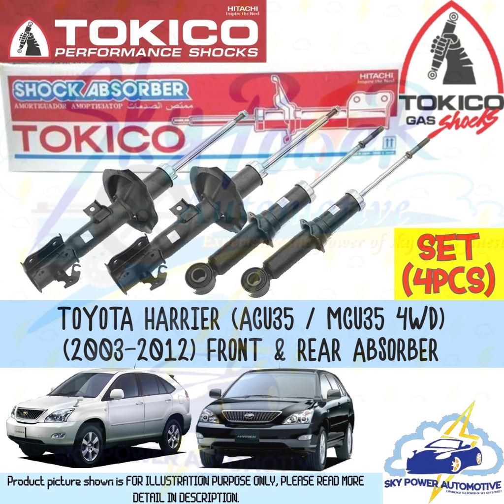 TOYOTA HARRIER ACU35 MCU35 4WD (2003-2012) TOKICO TKC SHOCK ABSORBER FRONT 2PCS + REAR 2PCS ...
