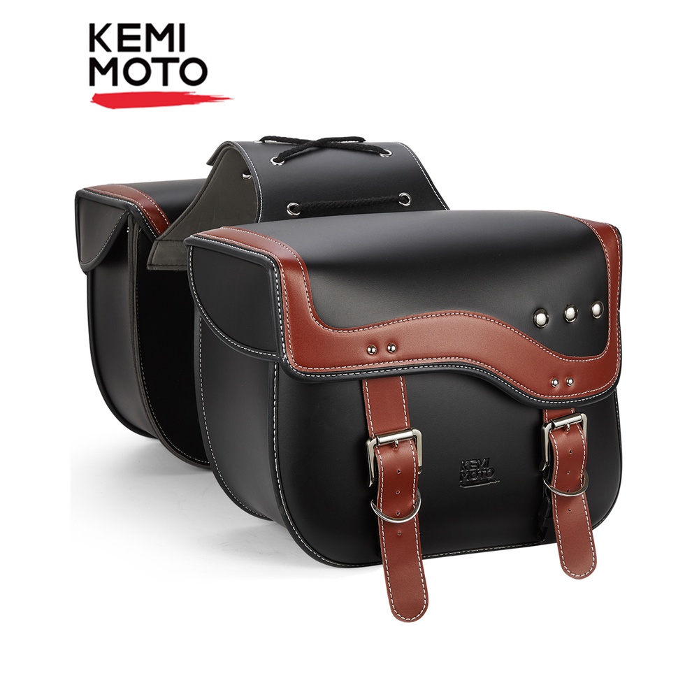KEMiMOTO Motorcycle Side Saddle Bag Waterproof PU Leather Saddlebags ...