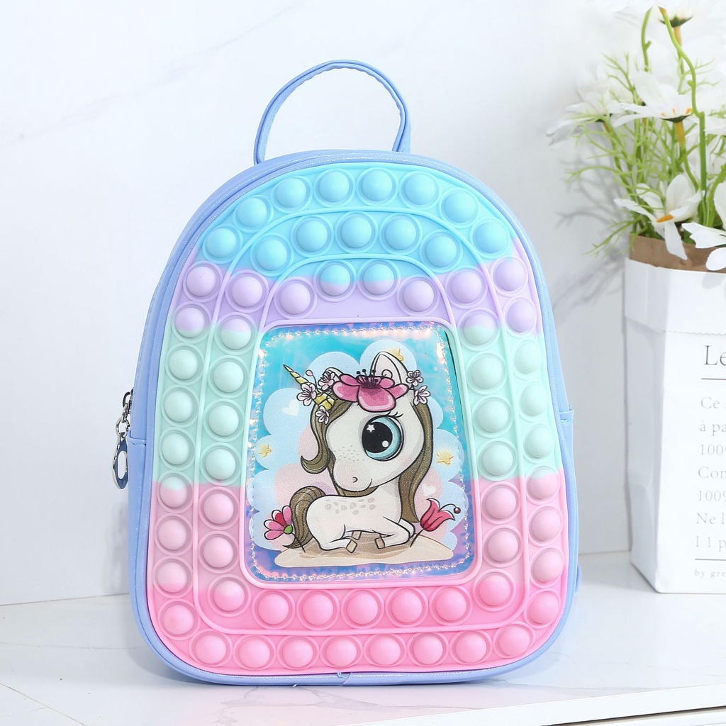 🐳Pop It Backpack Fidget Toy Unicorn Peripheral Poppy time Pop Bookbag ...