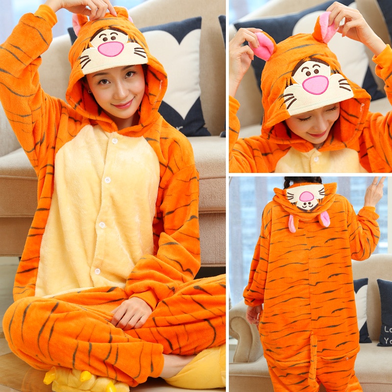 🐳Unisex Kigurumi Unicorn Stitch Panda Pikachu Totoro Tiger Cartoon Flannel Pajamas Women Men ...