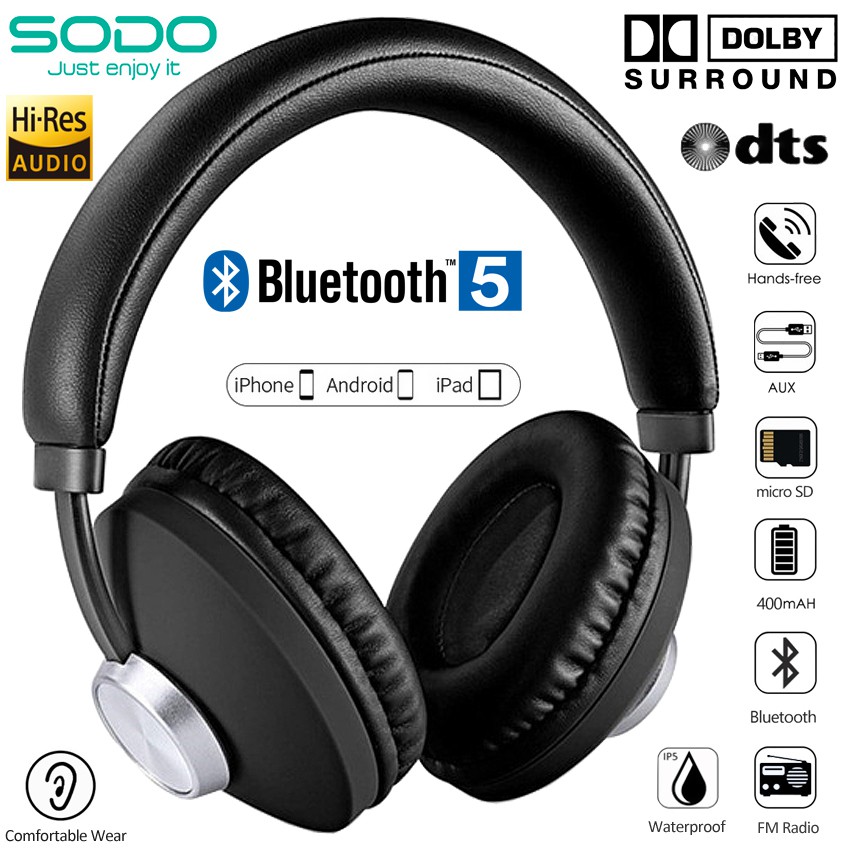 SODO Bluetooth Headphone Over-Ear Wired Wireless Headphones Bluetooth 5 ...