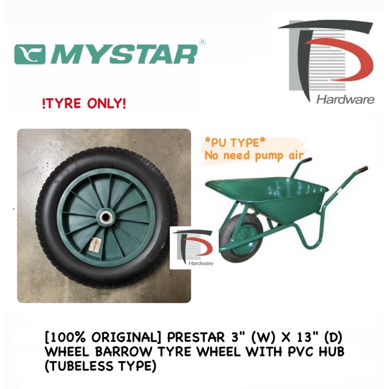 [100% ORIGINAL] PRESTAR 3" (W) X 13" (D) WHEEL BARROW TYRE WHEEL WITH ...