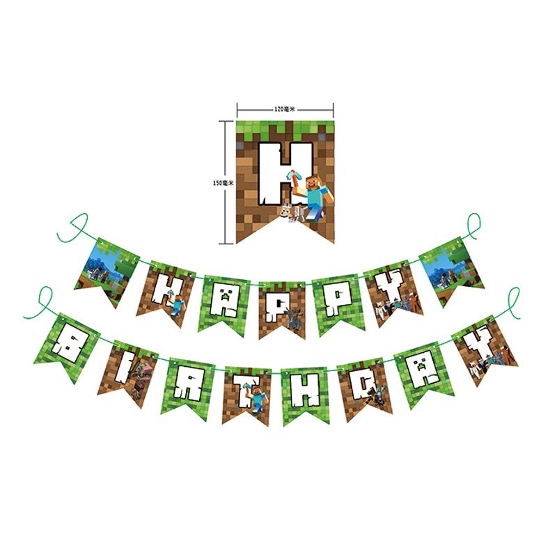 Minecraft Theme Happy Birthday Hanging Banner Pennant Minecraft ...