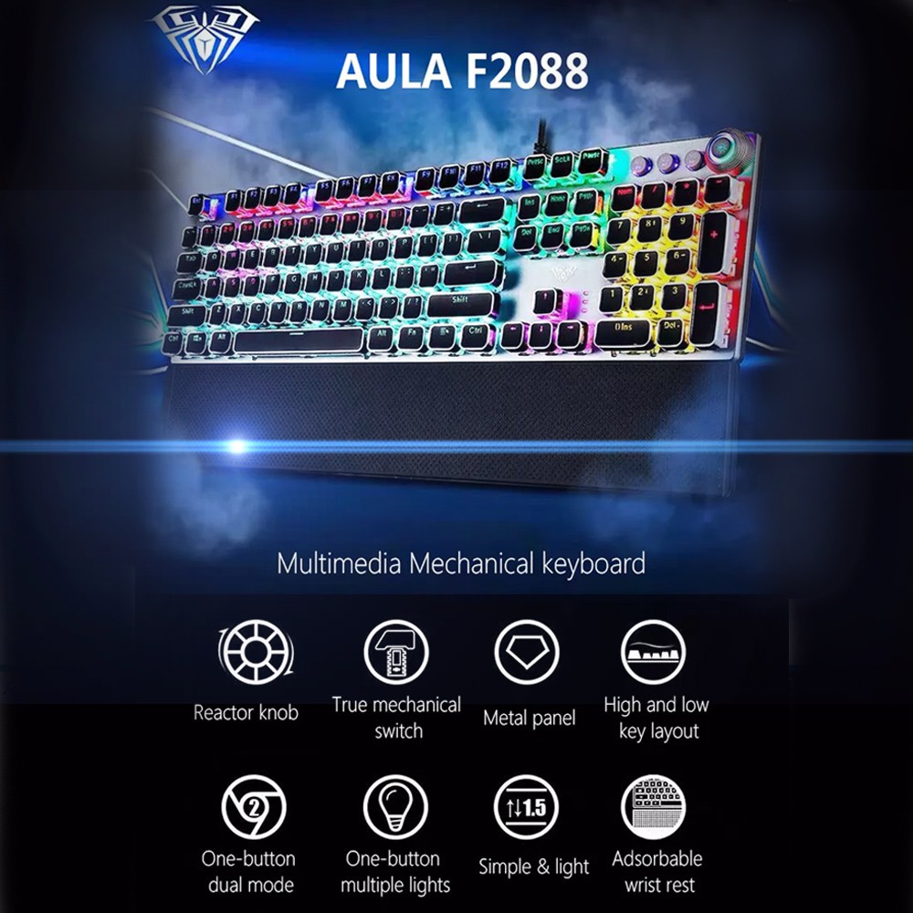 AULA F2088 True Mechanical Gaming Keyboard wrist rest Multimedia Knob ...