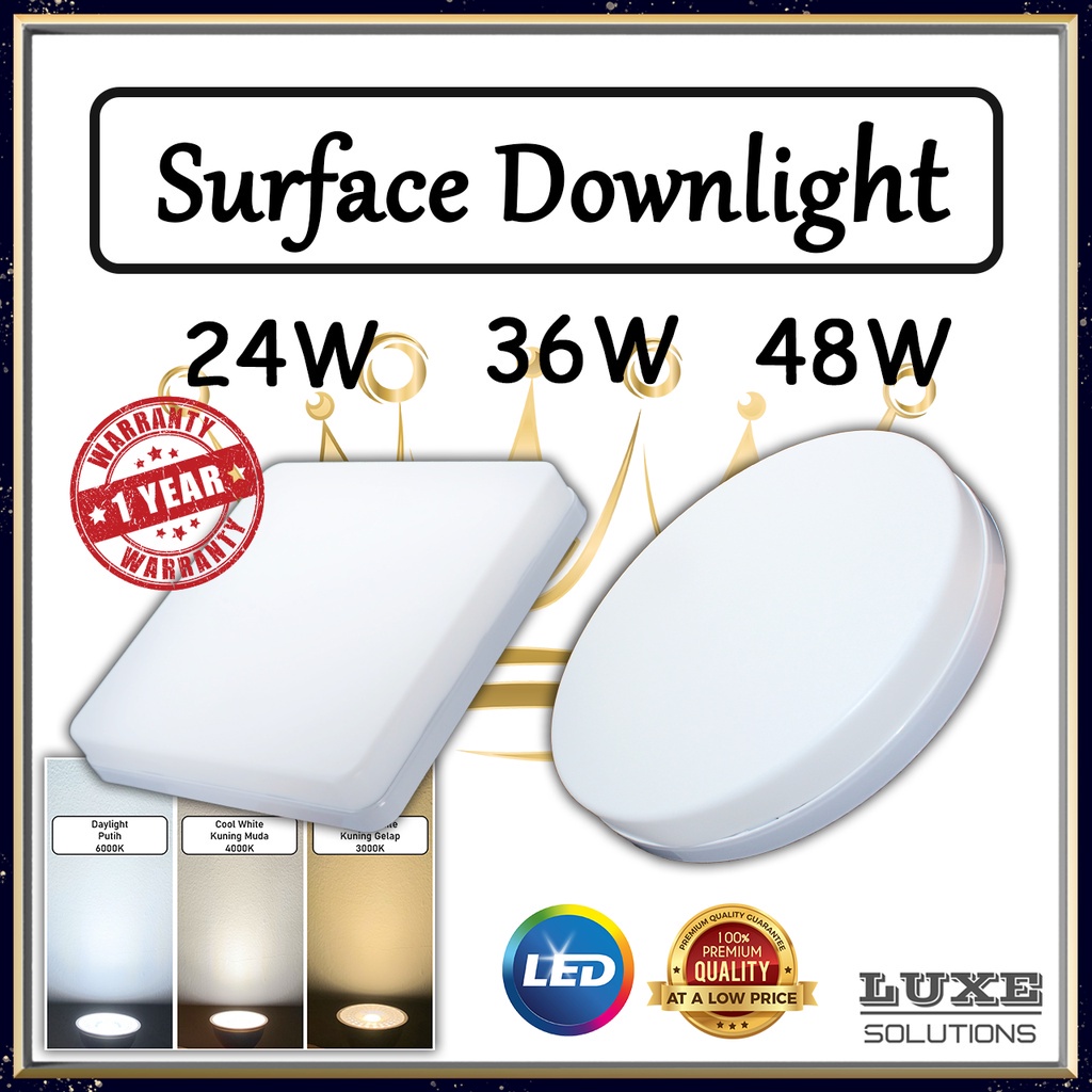 🌟Extra Bright🌟24W 36W 48W LED Surface Ceiling Downlight ROUND / SQUARE with ANTI-YELLOW Material ...