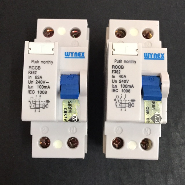 WYNEX/ MAXRENO F362 40A/ 63A 2P 2 pole 100mA ELCB / RCCB -SIRIM ...