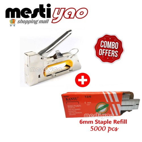 Heavy Duty Stapler Gun Tacker + 6mm 13/6 Staple Refill 5000pcs | Shopee ...