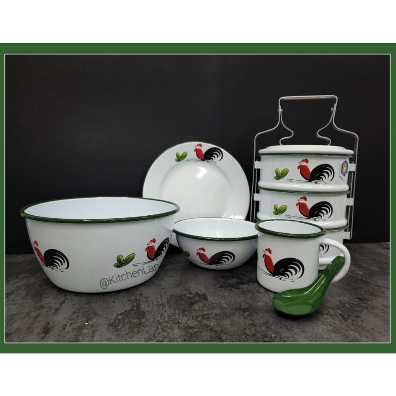 Premium Rooster Enamelware Bowl Plate Tiffin Mug Pot Ayan Mangkuk ...