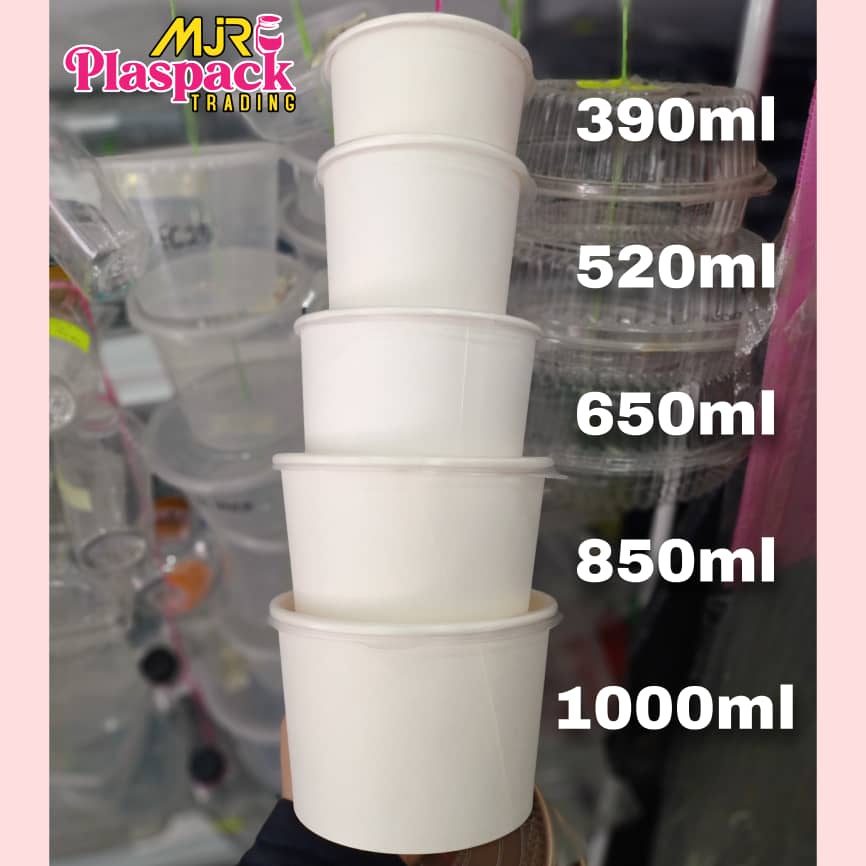 (50pcs)650ml 850ml 1000ml Paper Bowl White with Lid/Disposable Paper ...