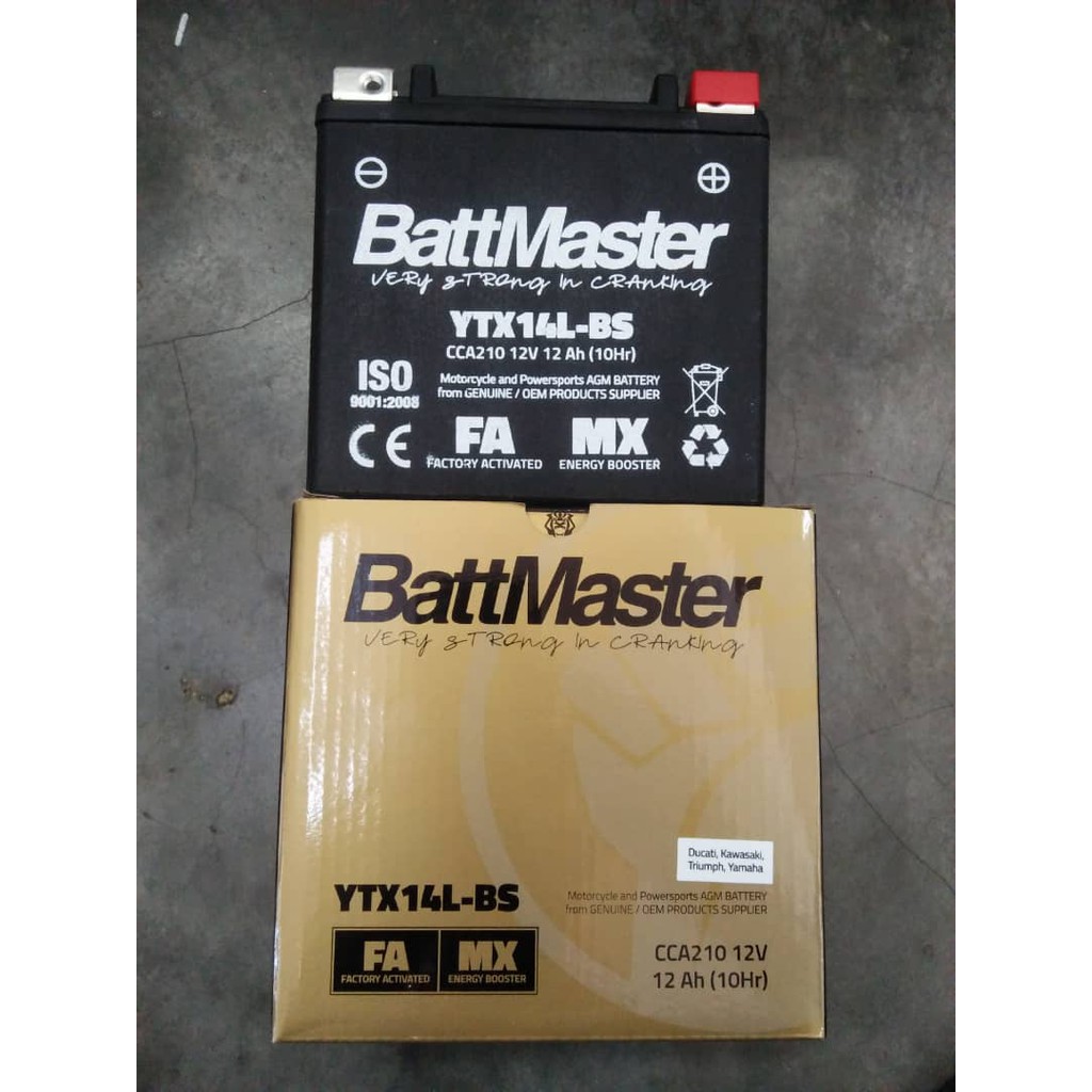 BATTMASTER AGM BATTERY, YTX14L-BS | Shopee Malaysia