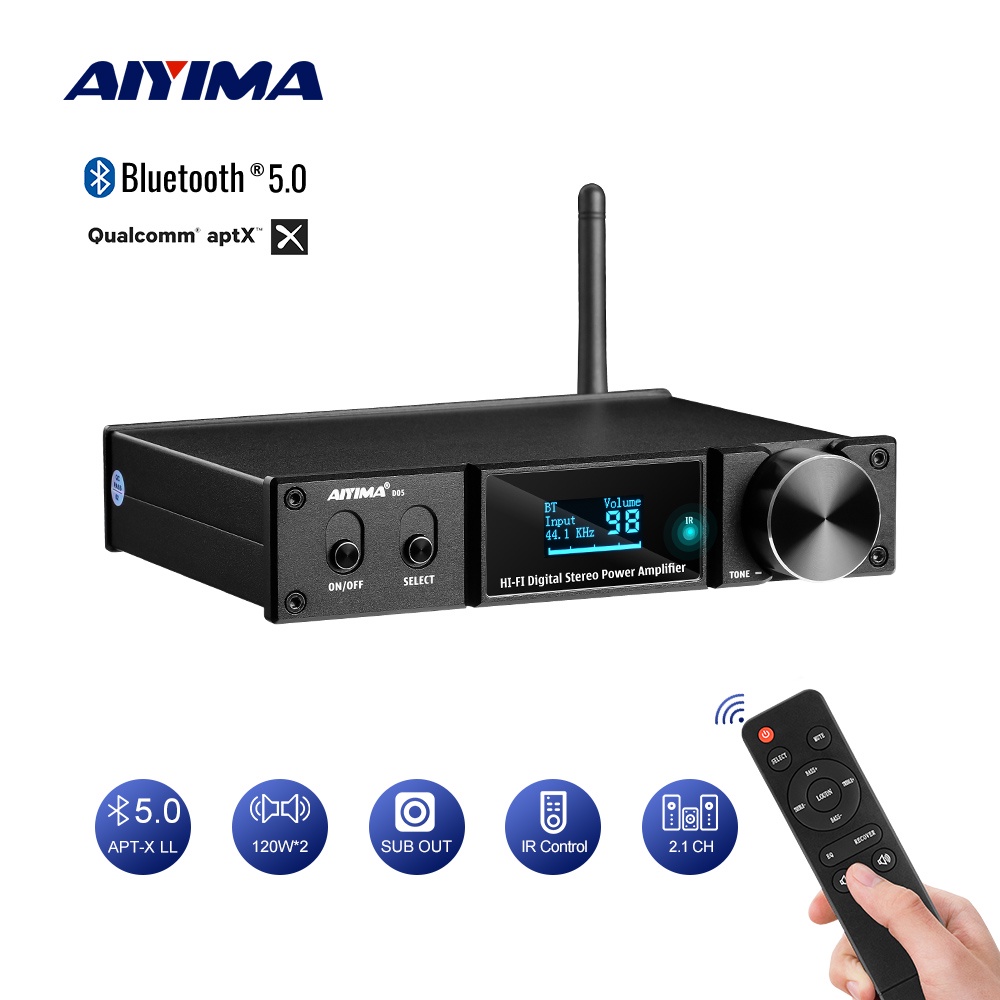 AIYIMA D05 Amplifier Bluetooth 5.0 Sound Amplifier 120W×2 HIFI 2.1 Channel Digital Power ...