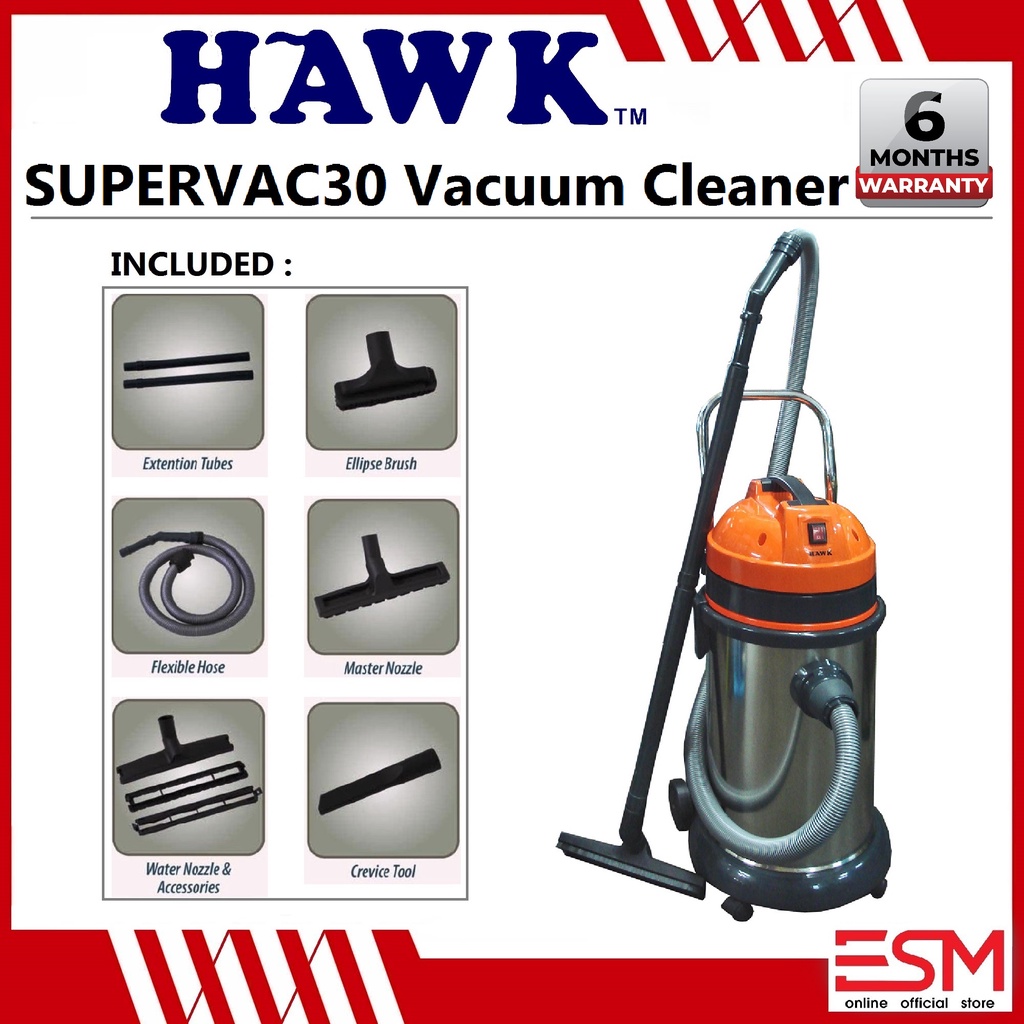 HAWK VACUUM CLEANER SUPERVAC30 WET & DRY (38L TANK) (1200W) | Shopee ...