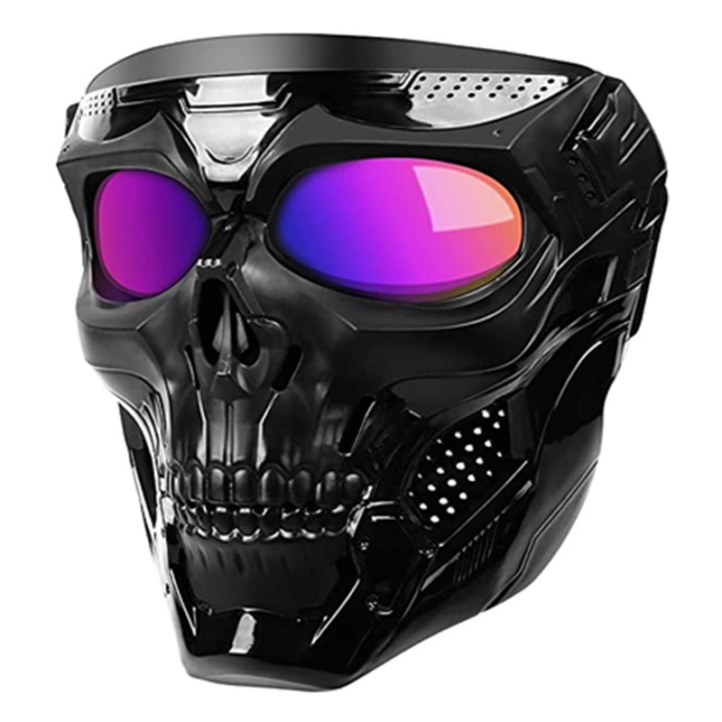 Cool Skull Motorcycle Face Mask with Goggles Modular Goggles Mask Open ...