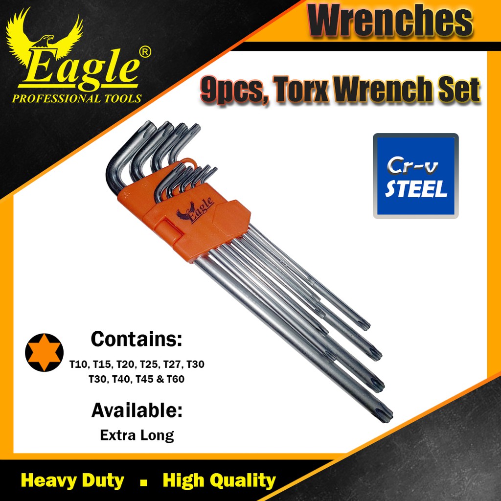 Eagle 9PCS Ball Point Long Arm Allen Hex Key Set (1.5/2/2.5/3/4/5/6/8 ...