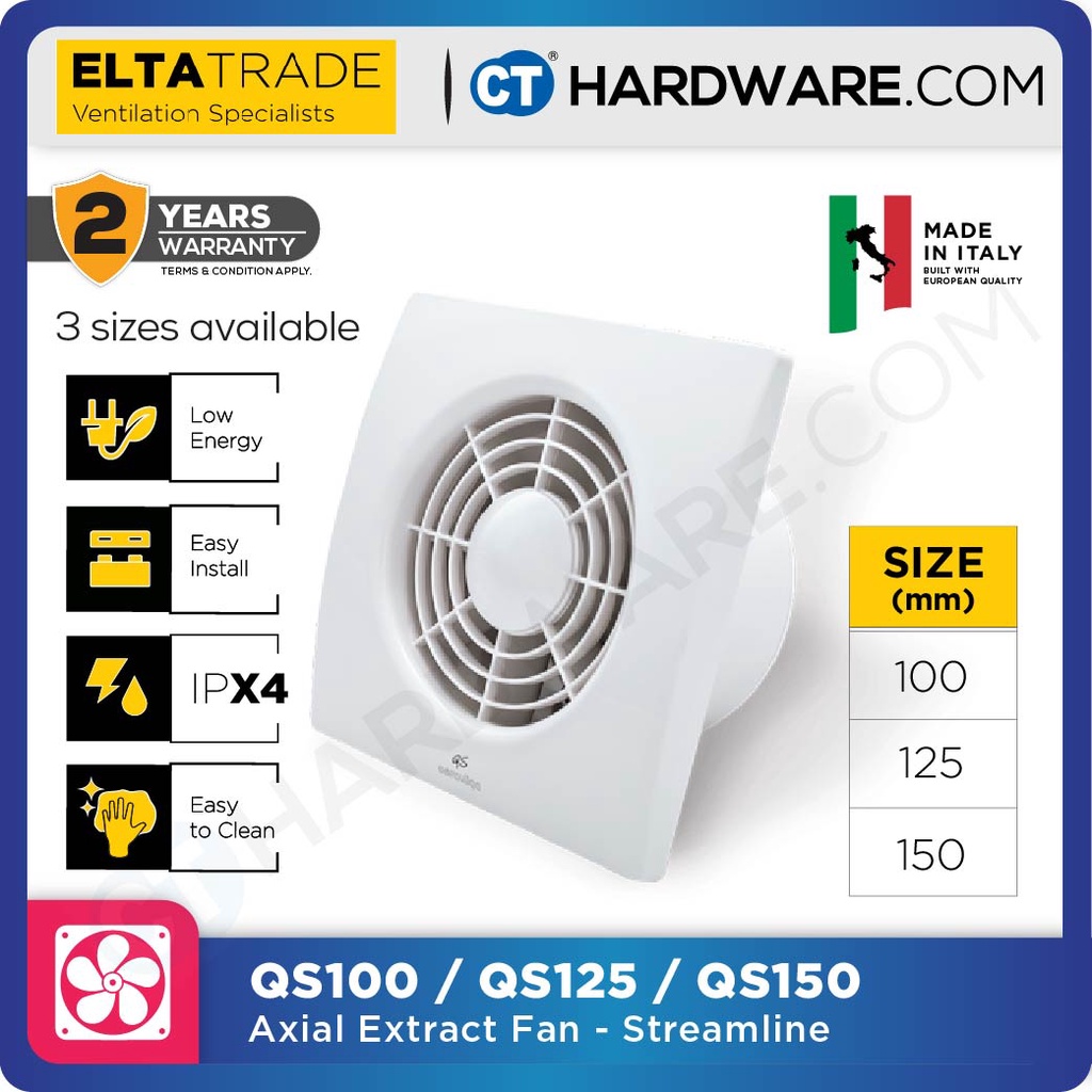 ELTA TRADE QS100(4") / QS125(5") /QS150(6") STREAMLINE AXIAL EXTRACT FAN [EXHAUST FAN] | Shopee ...