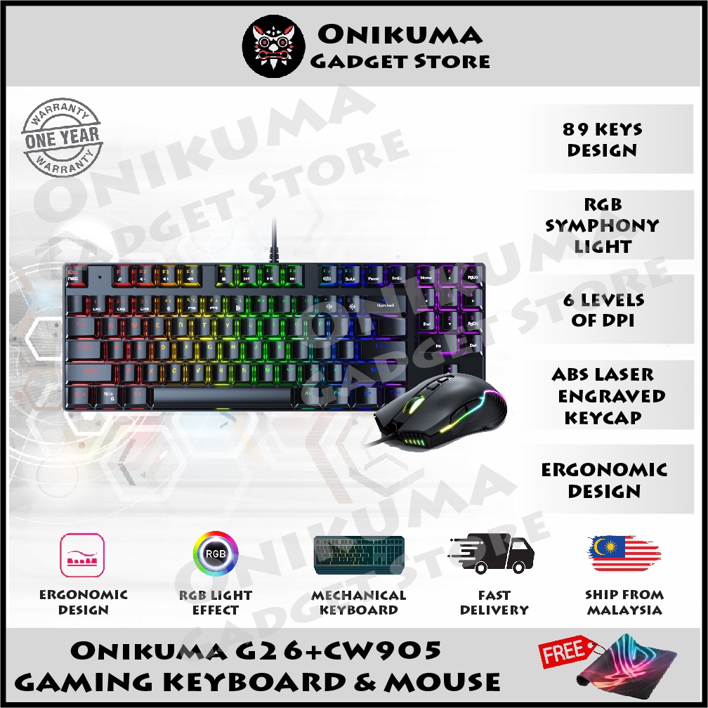 Onikuma G26 + CW905 RGB Combo Gaming Mechanical Keyboard and Optical ...