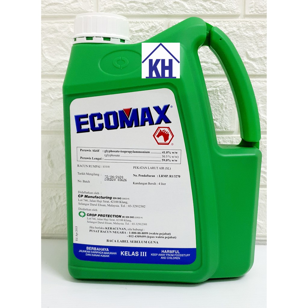 ECOMAX Glyhosate 41% / Herbicide Racun Rumput / 杀草剂 [ 4 Liter ] - Ready ...