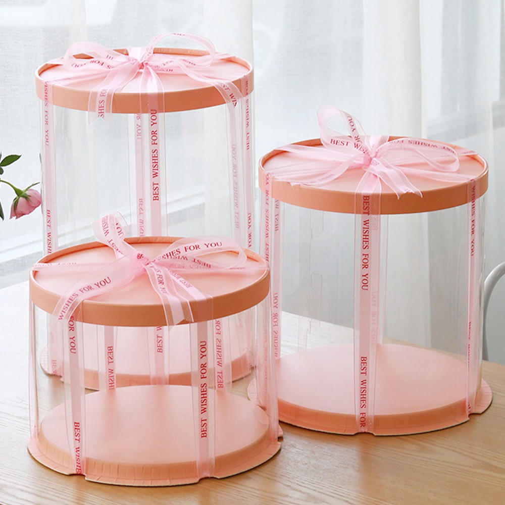 8inch 10inch ROUND Transparent Cake Box Pink WITHOUT Ribbon / Kotak ...