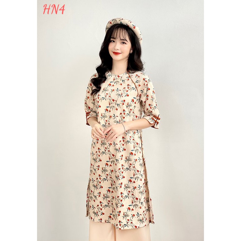[Code Hn4] Ao Dai with velvet cream color | Shopee Malaysia