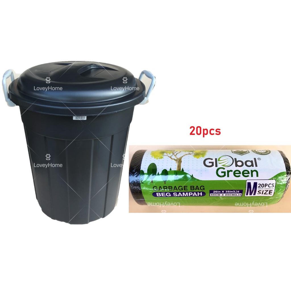 Rayaco 12 Gallon Tong Sampah Plastic Rubbish Bin Garbage Dustbin Dust Bin Black Pail With Cover ...