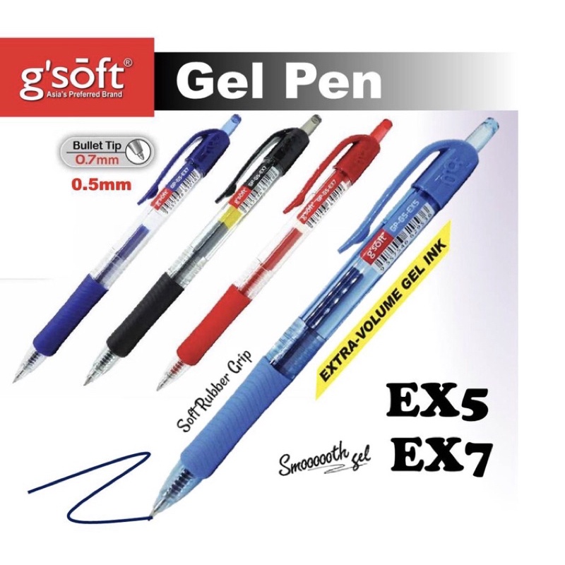 Gsoft Retractable Gel Ink Pen gel pen EX5 EX7 gel pen 0.5mm 0.7mm blue ...