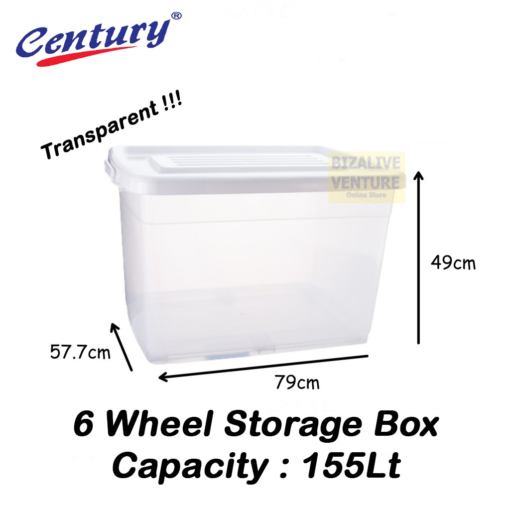 Century 7889 Transparent Plastic Storage Box | 6 Wheel | 150Lt | Kotak ...