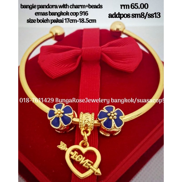 🔥Bangle Pandora With Beads+Charms Emas Bangkok Cop 916🔥💯designcopyori💯 ...