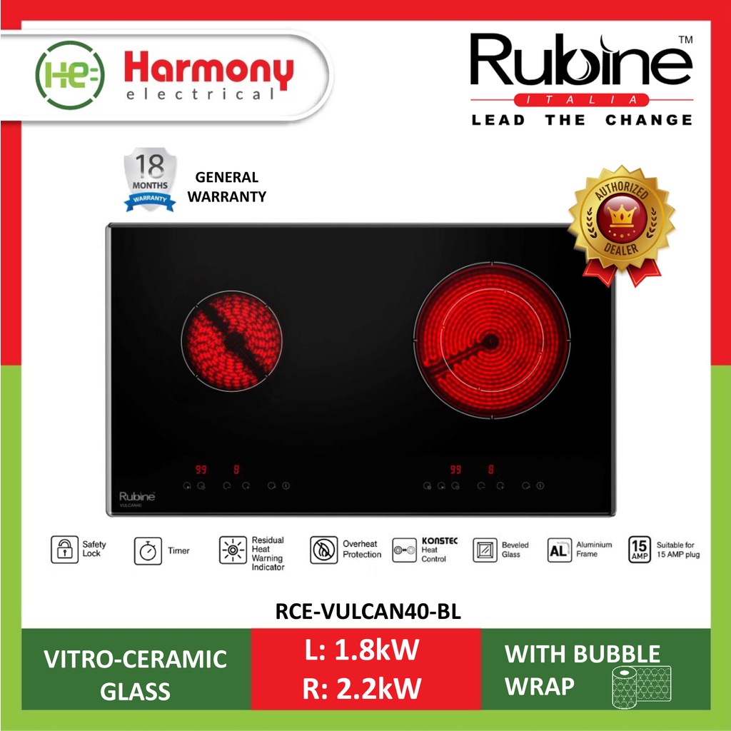 (JUALAN) Dapur Seramik RUBINE RCE-VULCAN40-BL / Built In Ceramic Cooker ...