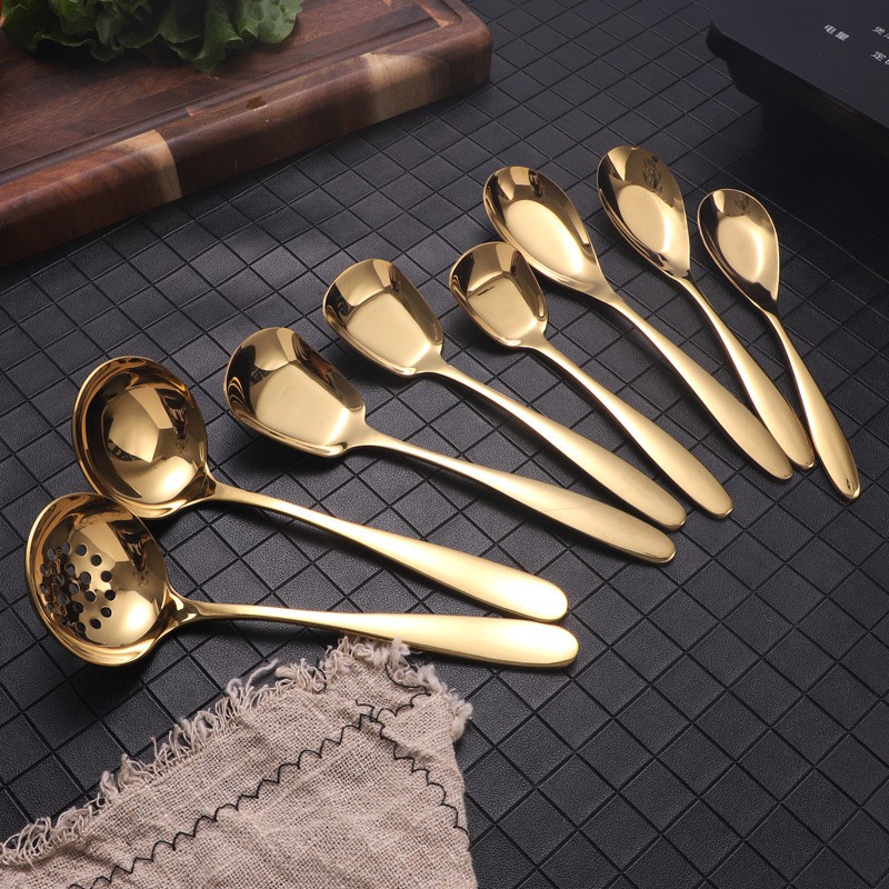 304 Stainless Steel metal gold rice soup spoon kitchen dining serving ...