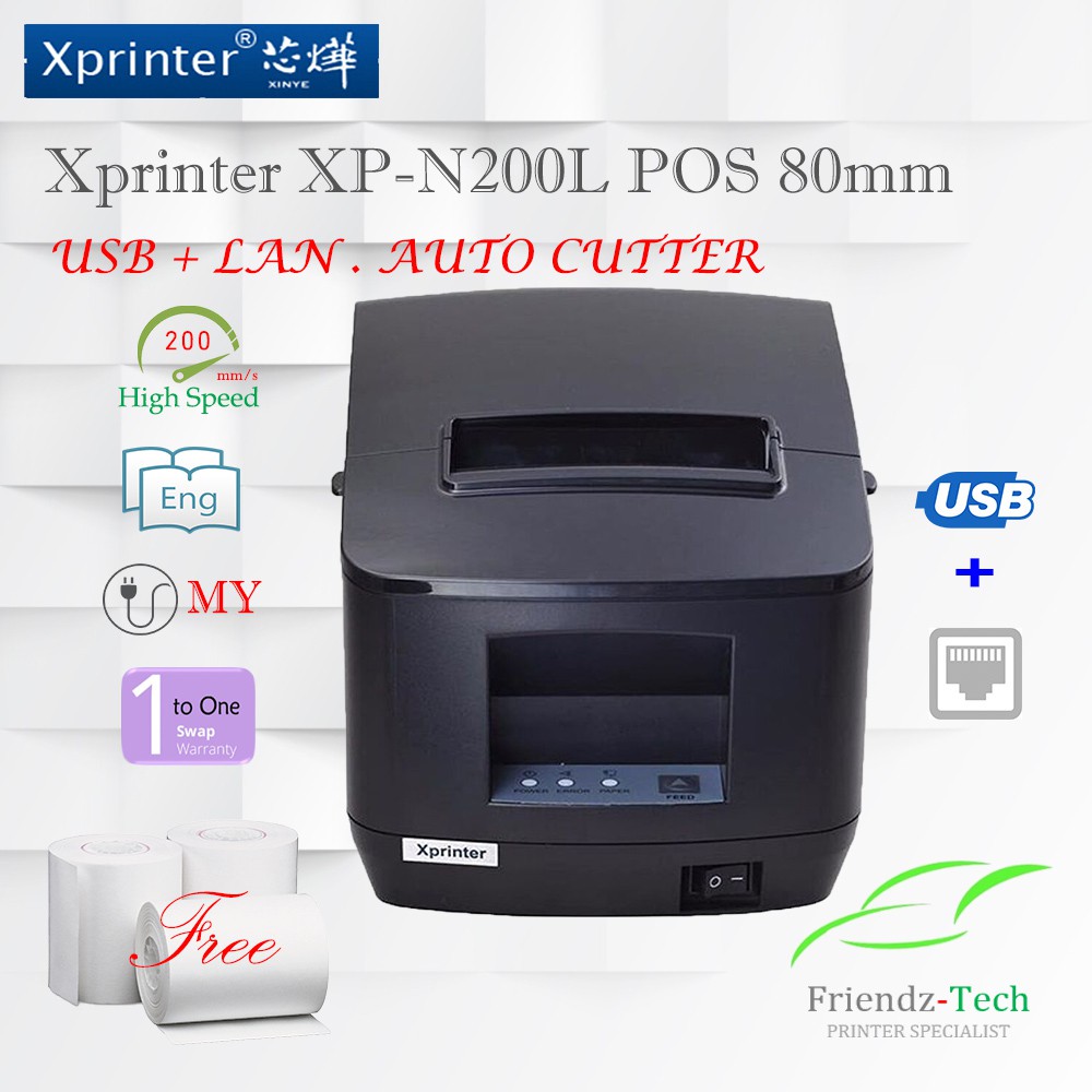 XPrinter XP-N200L POS 80mm High Speed 200mm/s Thermal Receipt Printer ...
