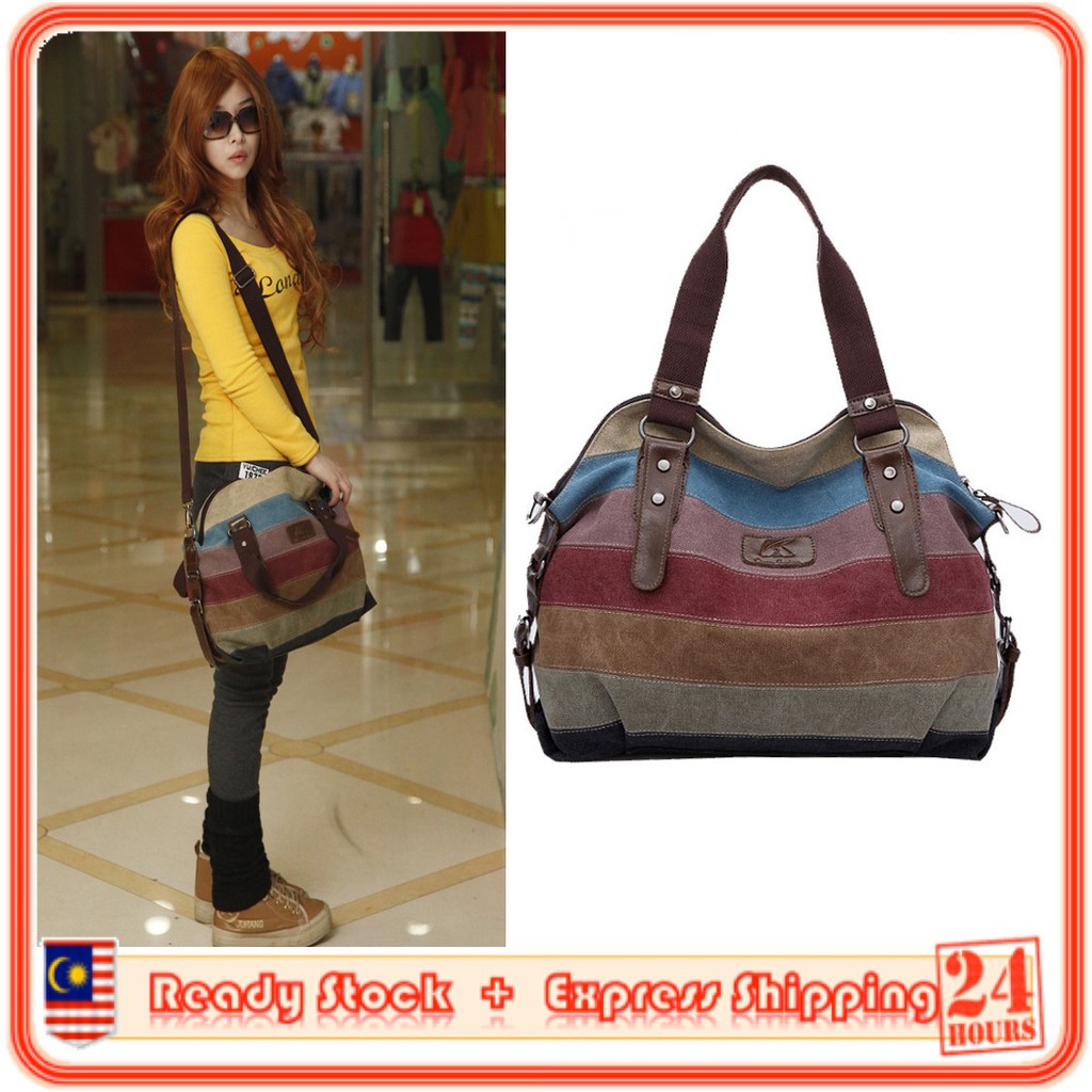 MILANDO Ladies Women Large Capacity Striped Leisure Canvas Sling Bag ...