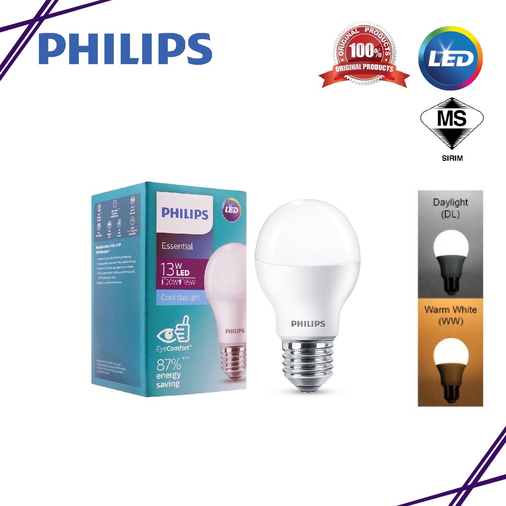PHILIPS 5W/7W/9W/11W/13W E27 ESSENTIAL GEN2 LED BULB/LED PHILIPS ESS 5W E27 6500K | Shopee Malaysia