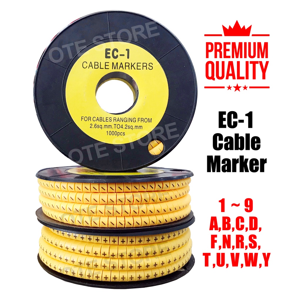 EC-1 Slide on Cable Marker Black on Yellow Pre-Printed [ 1,2,3,4,5,6,7 ...
