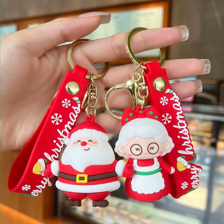 Cartoon Santa Claus Keychains Kawaii Soft Rubber Key Ring Christmas ...