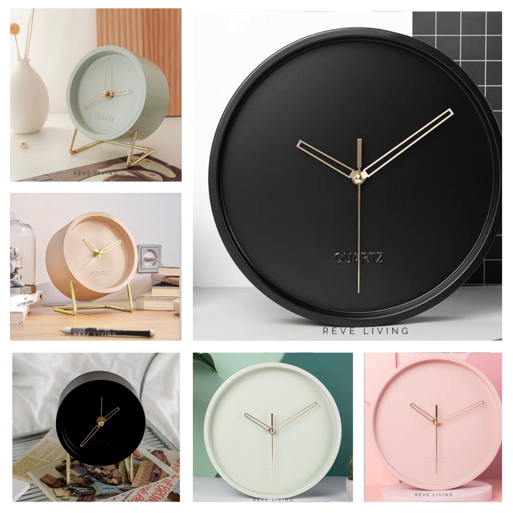 Jam Nordic Round Metallic Wall Clock Jam Dinding Hanging Clock Jam Meja ...