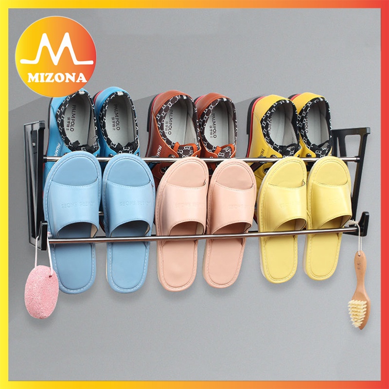 MIZONA Bathroom Door Slippers Rack Space Saving Wall Mounted Shoes ...