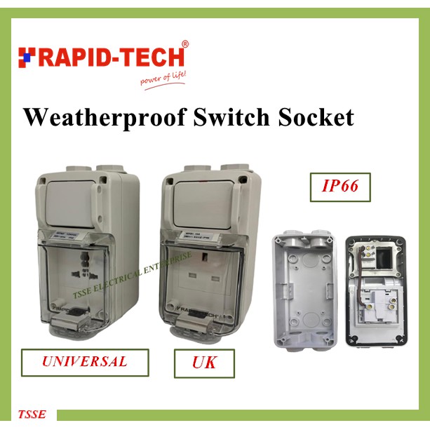 Weatherproof 13A 15A 16A Universal / UK Switch Socket IP66 | Shopee ...