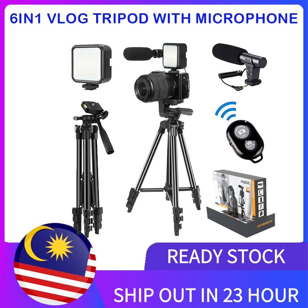 🔥 READY STOCK 🔥LM-05 microphone camera Tripod stand photo video Mobile phone light led remote ...