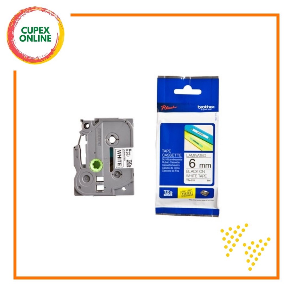 BROTHER P-TOUCH LABEL TAPE BLACK ON WHITE - TZE211 6MM / TZE241 18MM ...