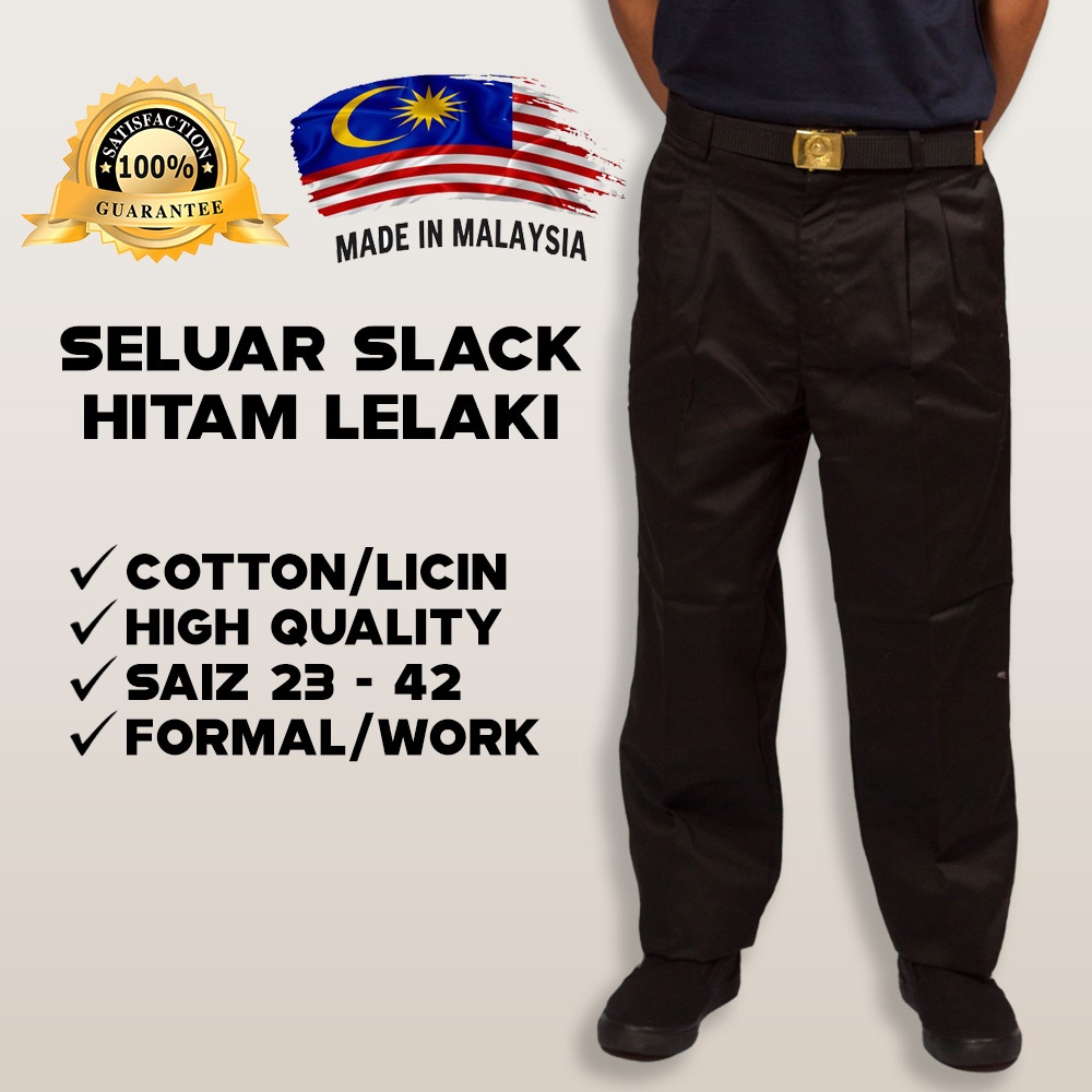 Men's Slack Pants Black Seluar Slack Hitam Lelaki Panjang Straight Cut ...
