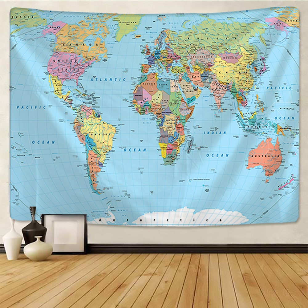 World Map Tapestry High-Definition Map Fabric Wall Hanging Decor ...