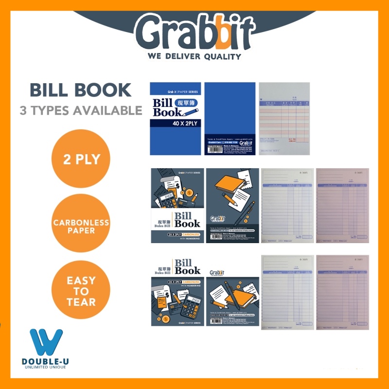 GRABBIT 2ply Bill Book Invoice Receipt Cash Book with Numbering / No ...