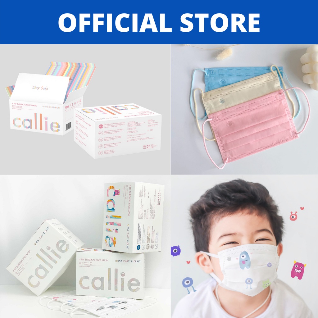 Callie 4 Ply Surgical Disposable Face Mask 50pcs (XS Edition 145mm x ...
