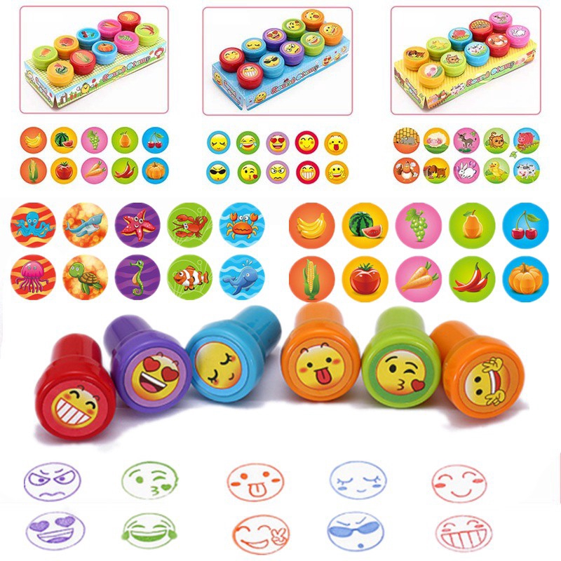 10pcs/set Kids Drawing Tools Education Toys Cartoon Animal Fruit Smiley ...
