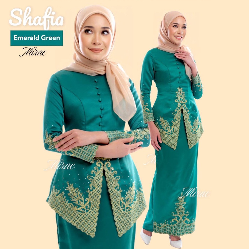 Shafia Kebaya Satin Sulam Emas/ Baju Tunang/ Baju Kurung Raya | Shopee ...