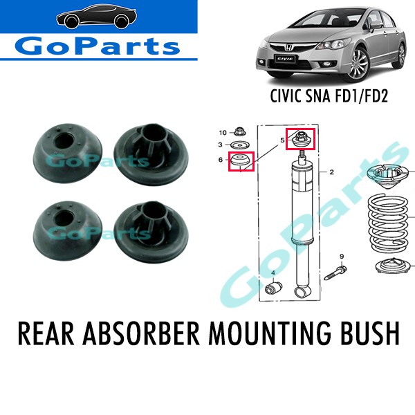 (4pc) Rear Absorber Mounting Bush Set 52631-SNA-A12 Honda Civic FD Sna ...