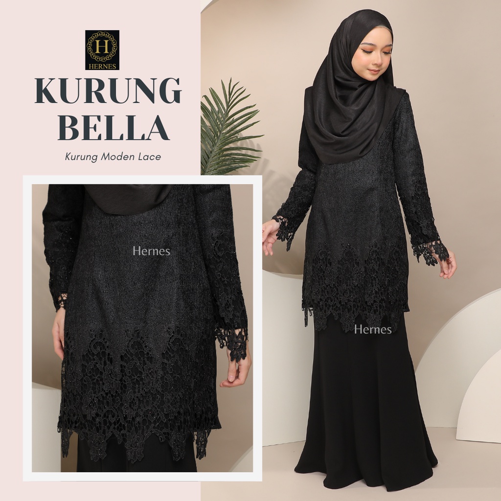 HERNES KURUNG BELLA EXCLUSIVED KURUNG MODEN LACE EMBROIDERY GOLD AND ...