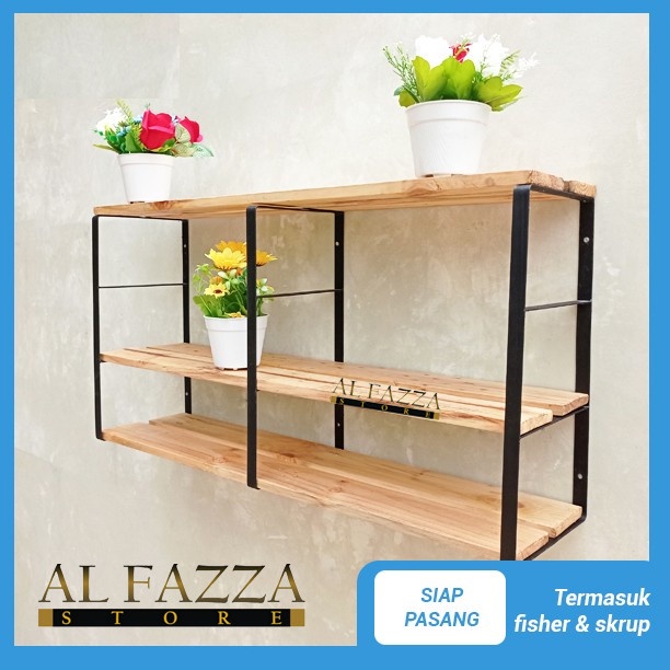 KAYU Tig Iron wall shoe book stacking rack and wooden shelf / TIG 150CM ...